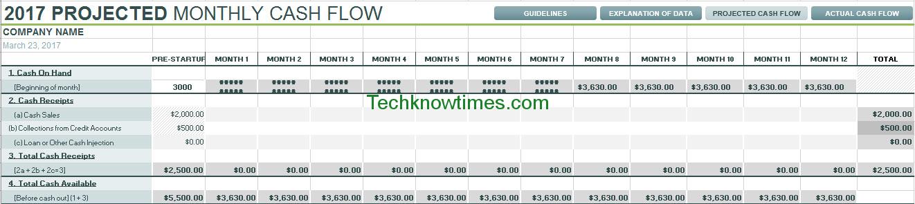 Cash Flow Projection For 12 Months Templates Microsoft Office Templates